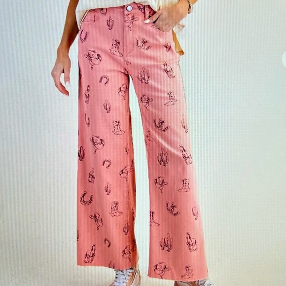 easel | Jeans | Easel Coral Pink Flare Wide Leg Jeans With Unique ...
